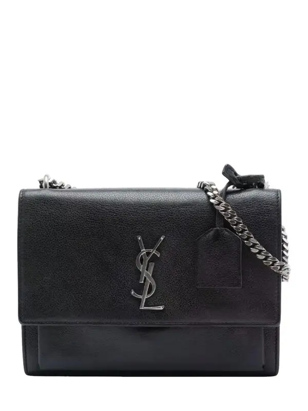 Saint Laurent Medium Grained Calfskin Monogram Sunset Crossbody Bag - Black