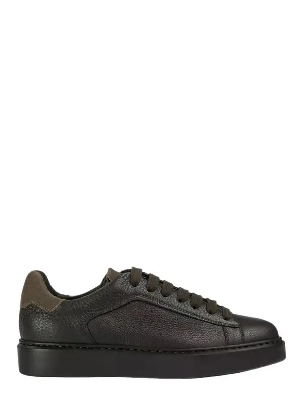 DOUCAL'S Dark Pebbled Leather Low-top Sneakers - Brown
