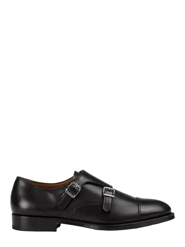 DOUCAL'S Double Buckle Monk Strap Shoes - Black