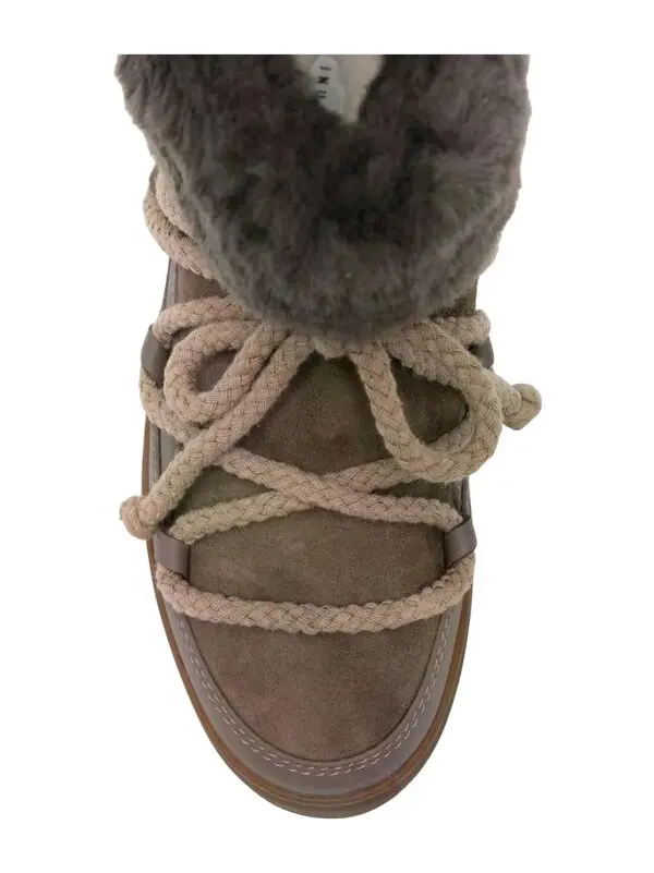 Inuikii Lace-up Suede Boots With Fur Trim - Brown