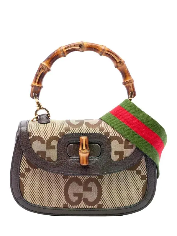 Gucci Jumbo Gg Canvas Web Bamboo 1947 Top Handle Satchel - Neutrals