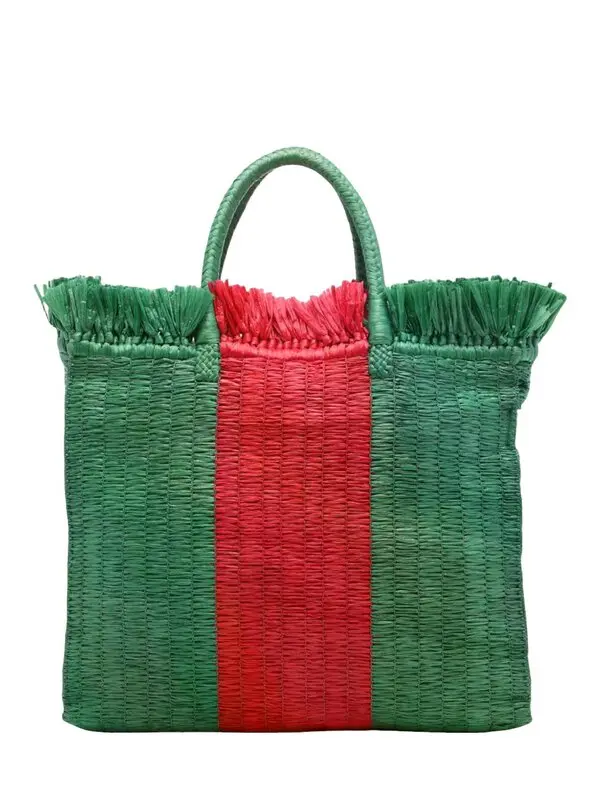 Gucci Raffia Web Cestino Tote Bag - Green