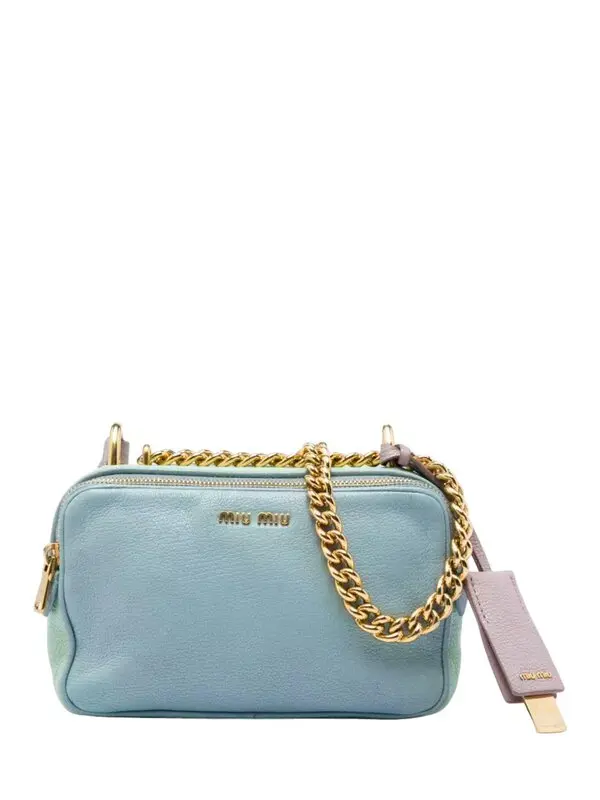 Miu Miu Tricolor Goatskin Madras Double Zip Camera Bag - Blue