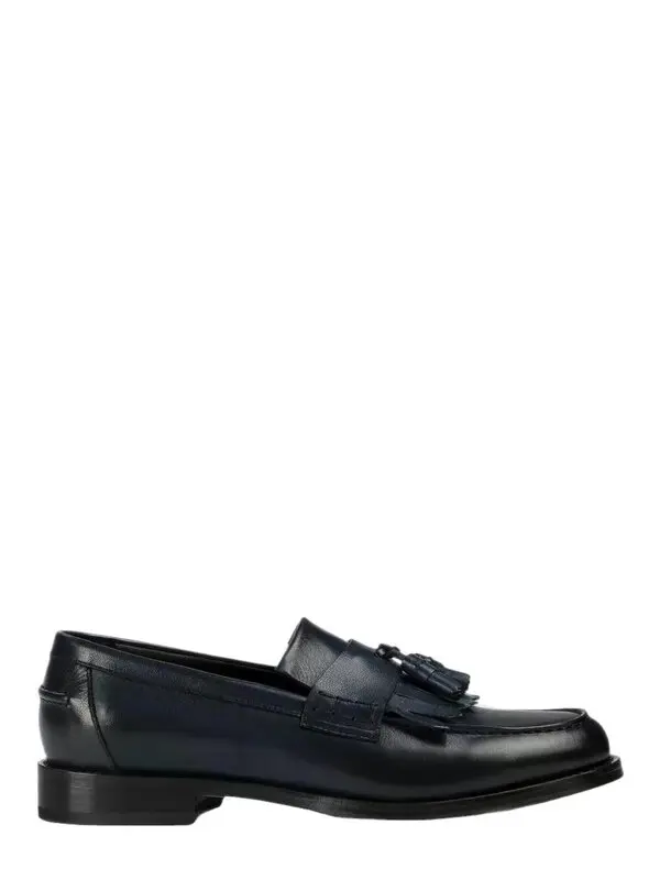 DOUCAL'S Sapphire Leather Fringe Tassel Detail Loafers - Blue