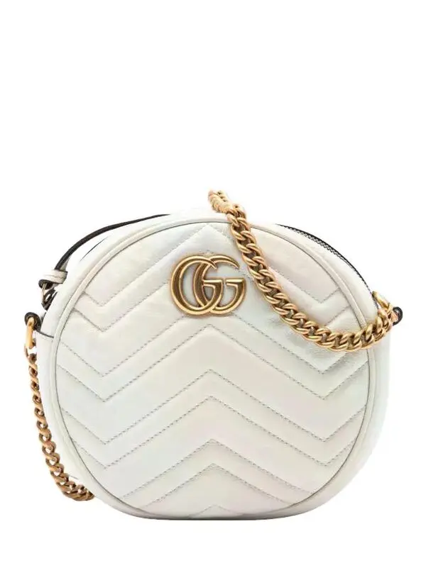 Gucci Gg Marmont Matelassé Calfskin Round Crossbody Bag - White