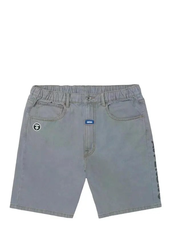AAPE BY *A BATHING APE Grey Denim Moonface Embroidered Shorts - Blue
