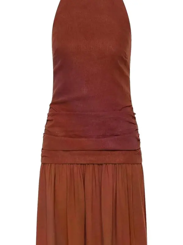 Faithfull The Brand Tali Ruched Halterneck Maxi Dress - Brown