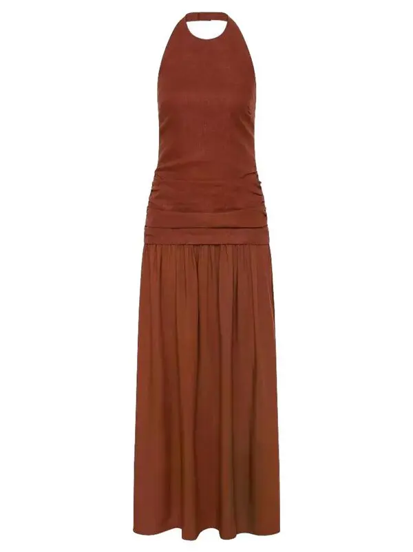 Faithfull The Brand Tali Ruched Halterneck Maxi Dress - Brown