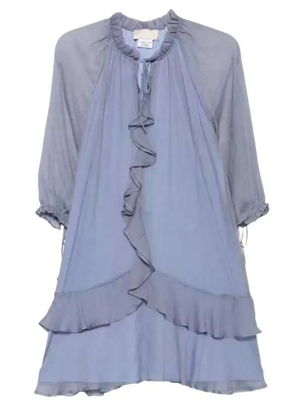 I BLUES Ruffled Tiered Mini Dress - Blue
