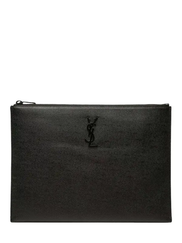 Saint Laurent Grain De Poudre Monogram Monochrome Ipad Case Clutch Bag - Black