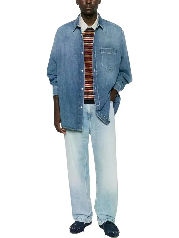 Marni Logo-embroidered Chest-pocket Shirt Jacket - Blue