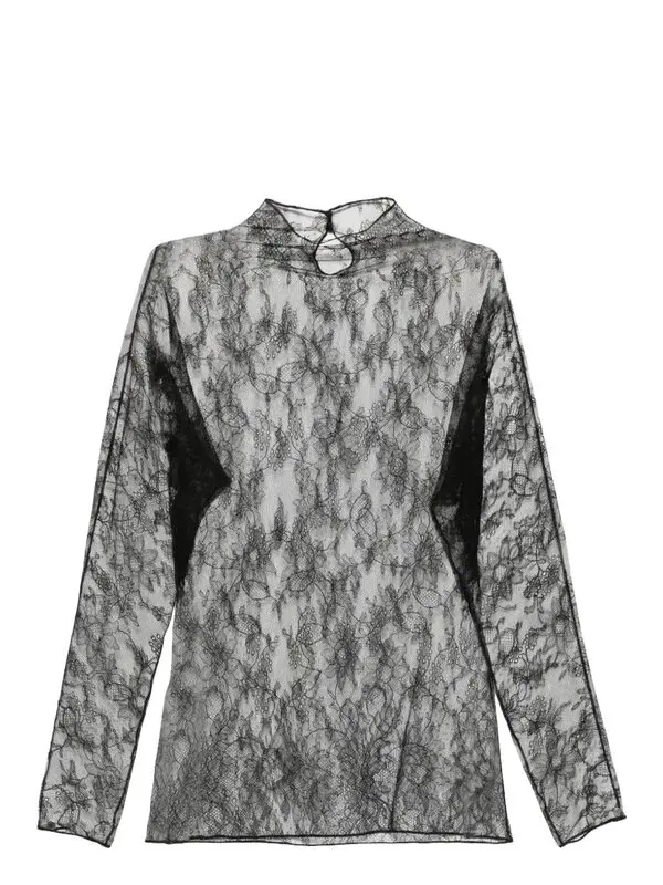 Carine Gilson Caudry Lace Turtleneck Top - Black