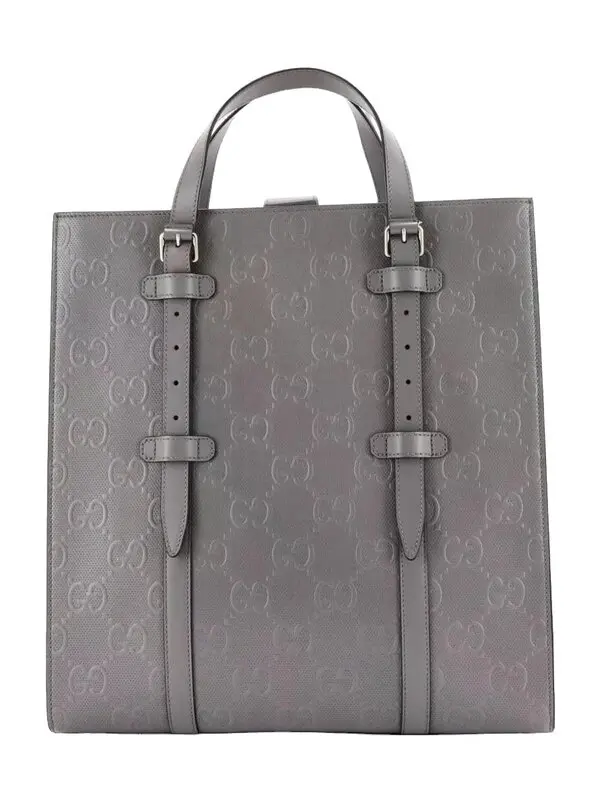 Gucci Gg Embossed Perforated Leather Medium Tote Bag - Grey