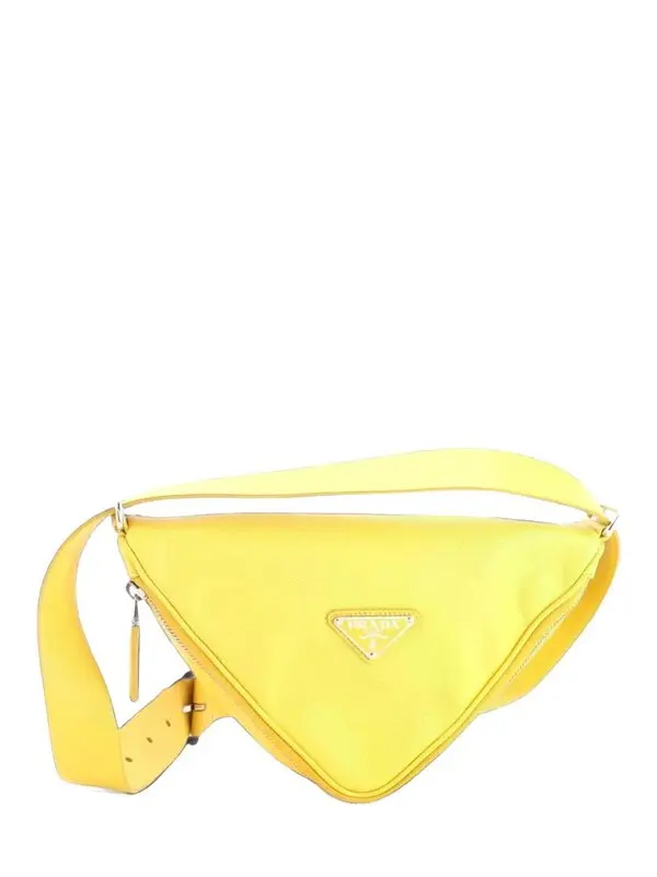 Prada Triangle Logo Zip Around Shoulder Bag Saffiano Leather Crossbody Bag - Yellow