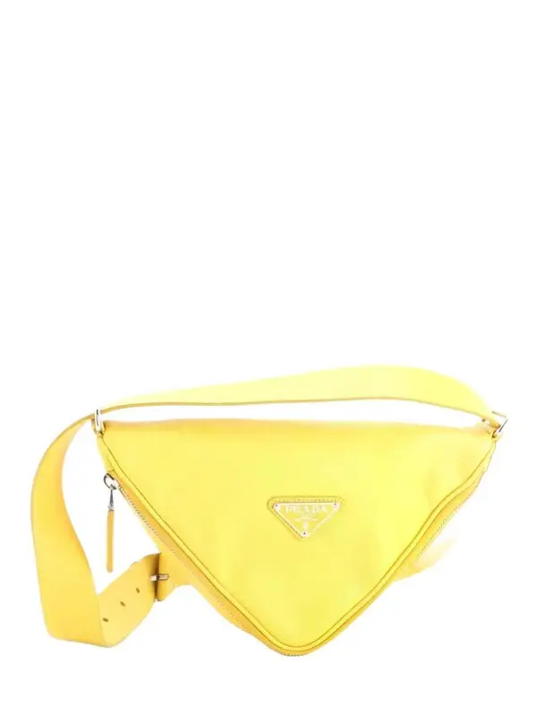 Prada Saffiano Leather Triangle Logo Shoulder Bag - Yellow