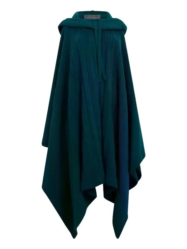 Alberta Ferretti Ribbed Knit Hooded Poncho - Green