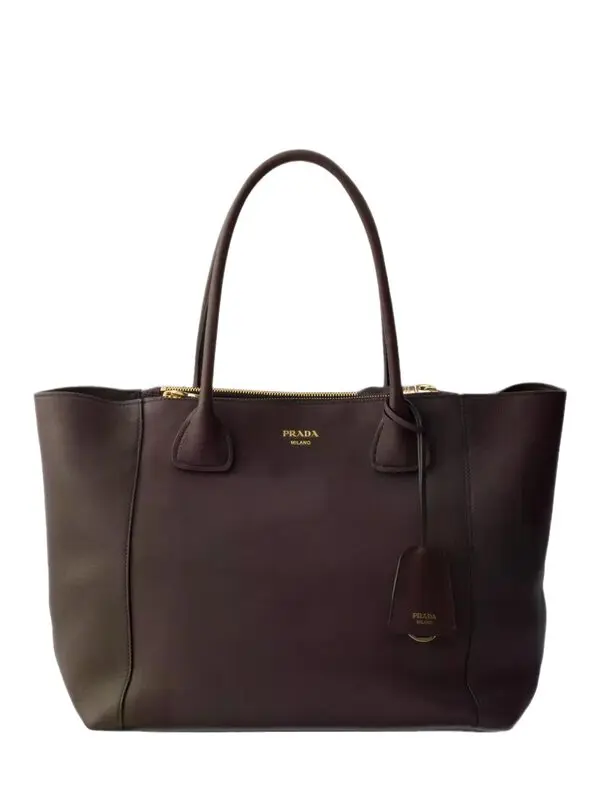 Prada Large Leather Tote Bag - Brown