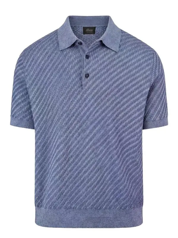Brioni Chevron-knit Polo Sweater - Blue