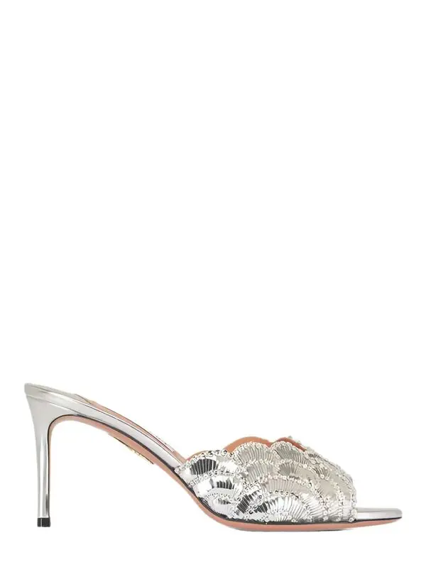 AQUAZZURA Embroidered Scalloped Heeled Sandals - Silver