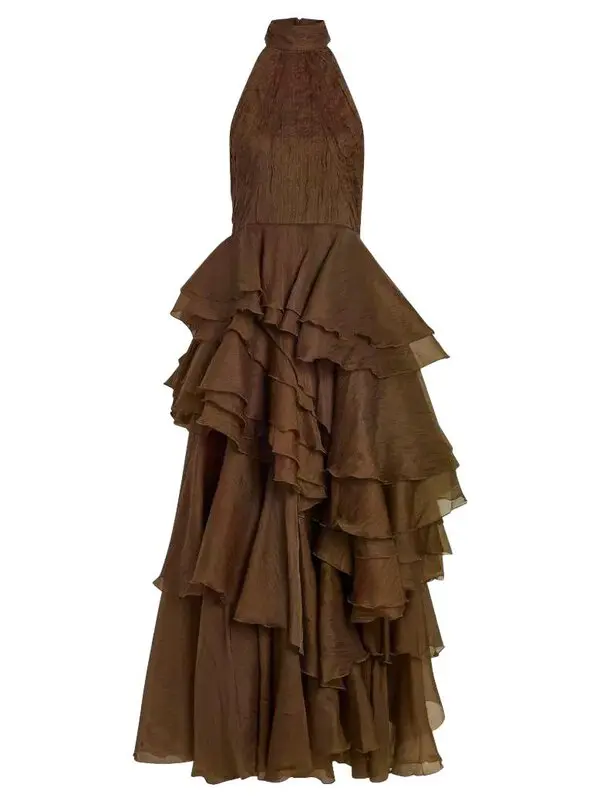Aje Fayette Ruffled Tiered Maxi Dress - Brown