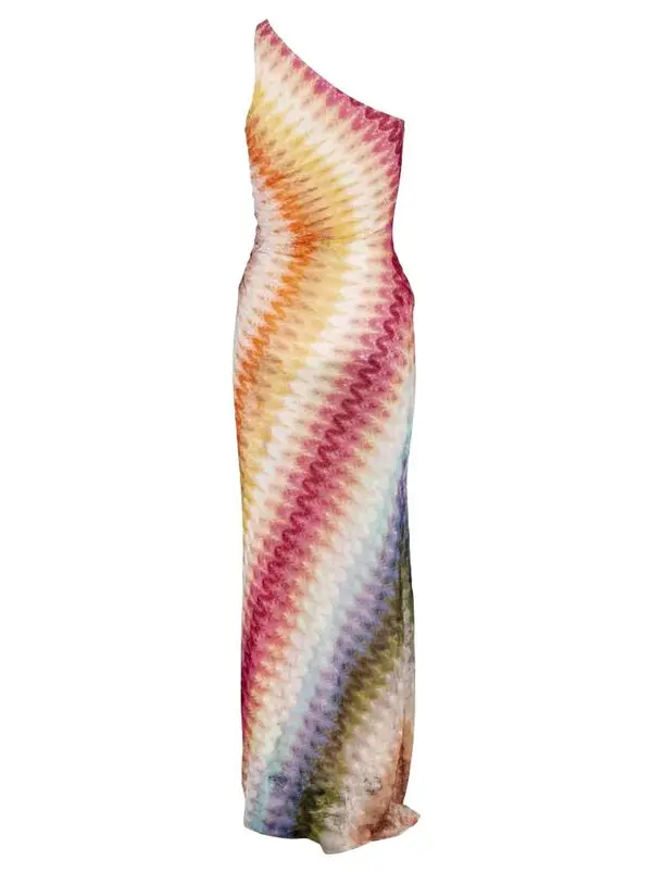 Missoni Zigzag-knit One-shoulder Maxi Dress - Neutrals