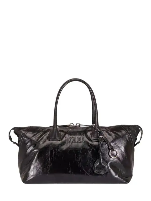 Miu Miu Logo-embossed Leather Tote Bag - Black