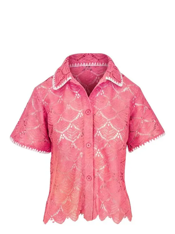 Ag Crochet Scalloped Hem Shirt - Pink