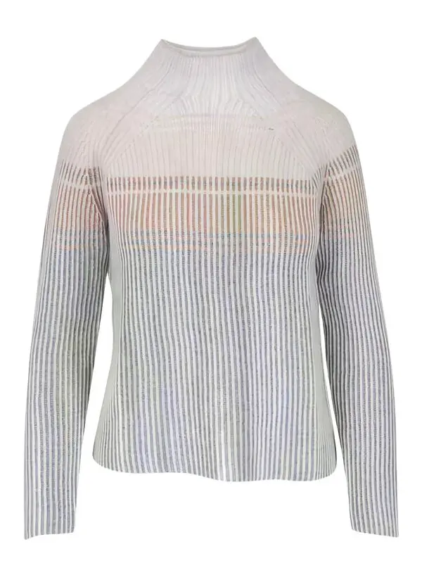 Kinross Cashmere Striped Ribbed-knit High Neck Sweater - Grey