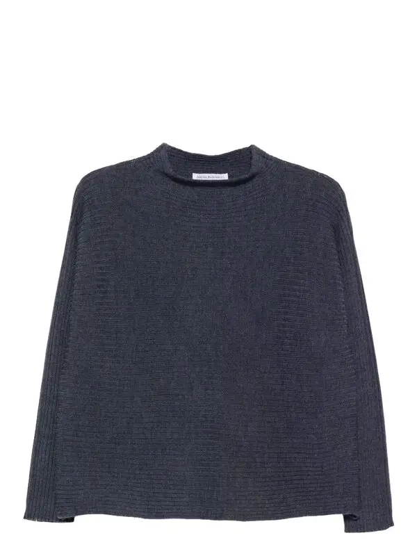 Amina Rubinacci Ribbed Knit Mock Neck Sweater - Blue