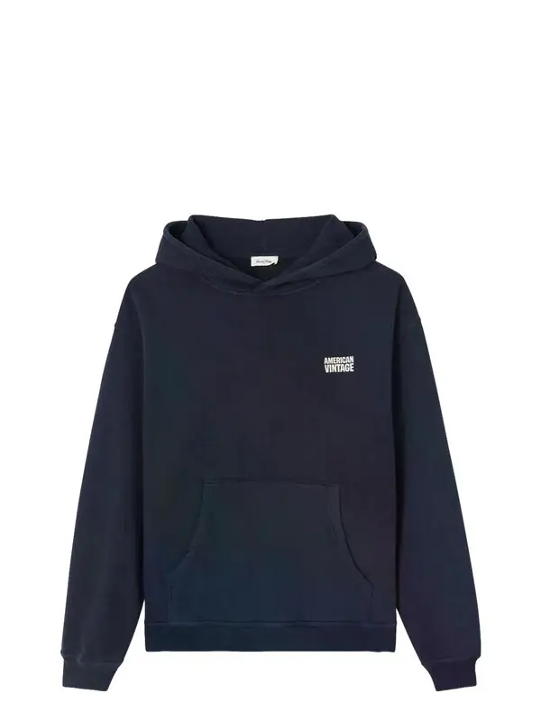 American Vintage Logo Print Hoodie - Blue