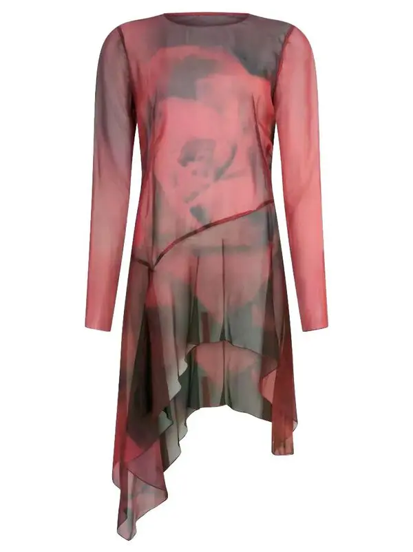 Alberta Ferretti Asymmetrical Floral Print Mini Dress - Red