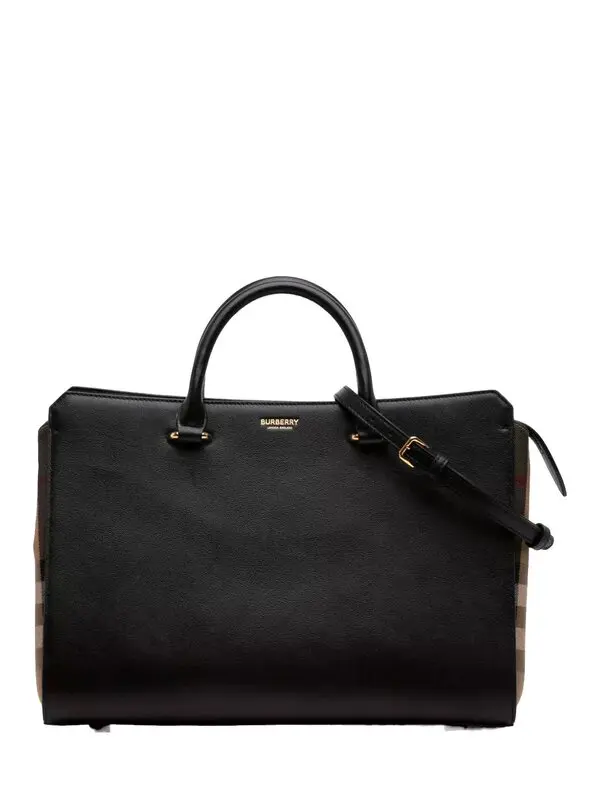 Burberry Leather And Mega Check Canvas Banwell Satchel - Black