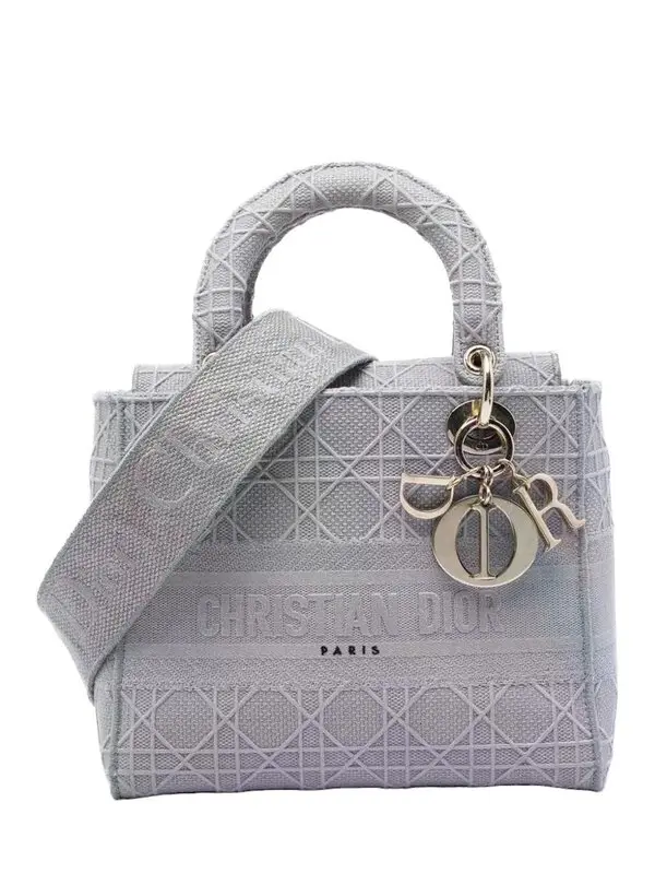 Dior Medium Embroidered Canvas Cannage Lady D Lite Satchel - Grey