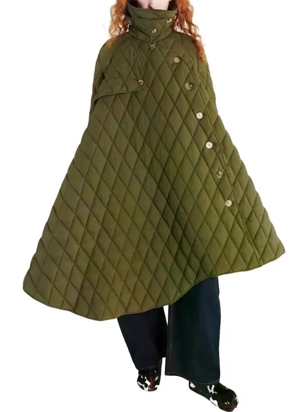 A.W.A.K.E. Mode Quilted Asymmetric Trench Coat - Green