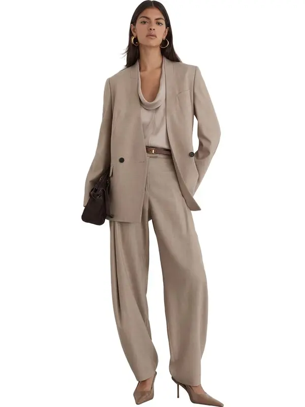 REISS Juniper Wool-blend Barrel-leg Suit Trousers - Neutral