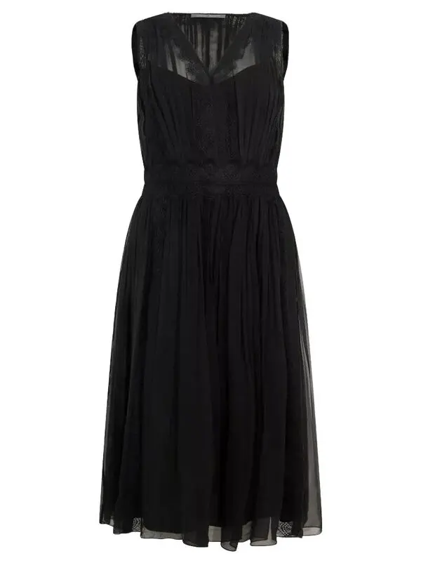 Alberta Ferretti Lace-trimmed Pleated Midi Dress - Black