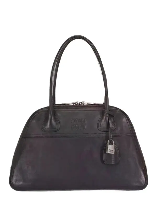 Miu Miu Medium Vivant Logo-embossed Leather Tote Bag - Black