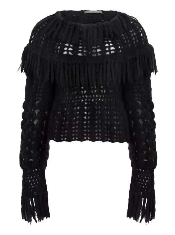 Alberta Ferretti Fringe Open-knit Sweater - Black
