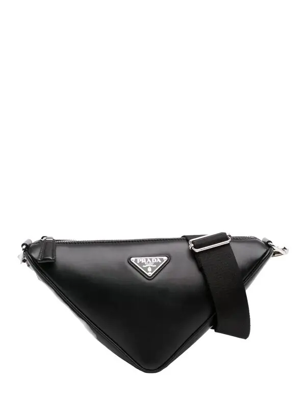 Prada Leather Triangle Crossbody Bag - Black