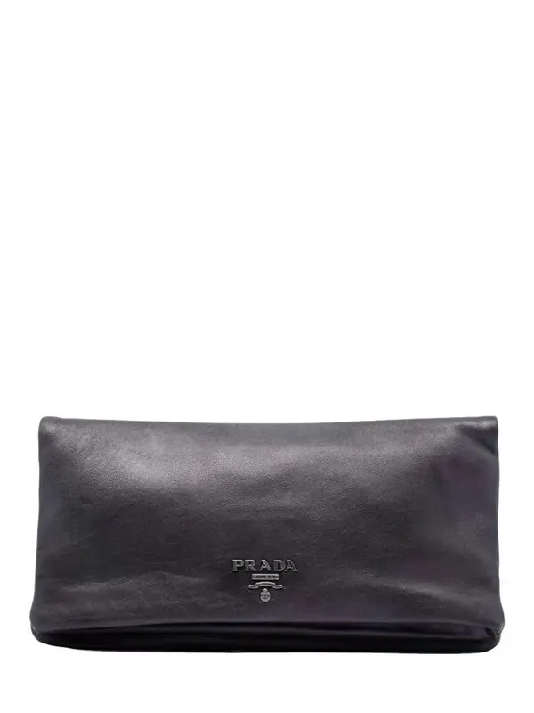 Prada Metallic Soft Calf Fold Over Clutch Bag - Purple