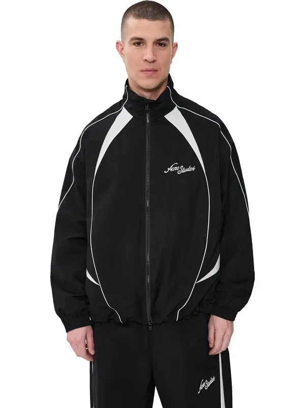 Acne Studios Zip-up Technical Blend Jacket With Embroidered Logo - Black