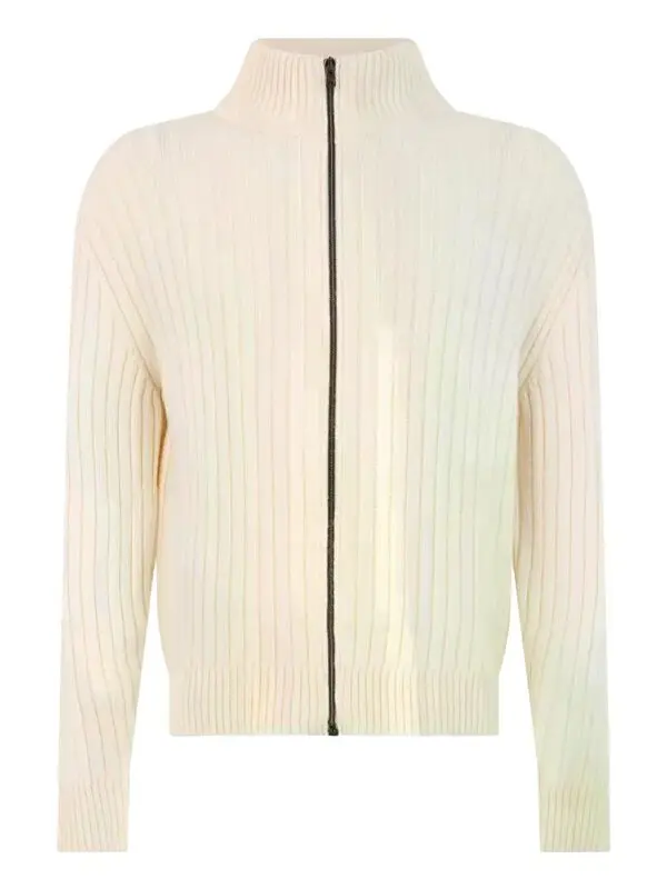 Herno Ribbed-knit Zip-up Cardigan - Neutrals