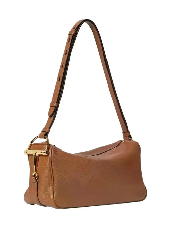 Gucci Medium Grained Leather Shoulder Bag With Horsebit Detail - Brown