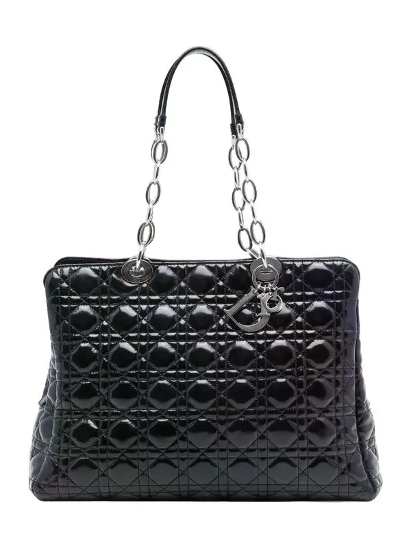 Dior Patent Cannage Soft Zipped Lady Shopping Tote Bag - Black