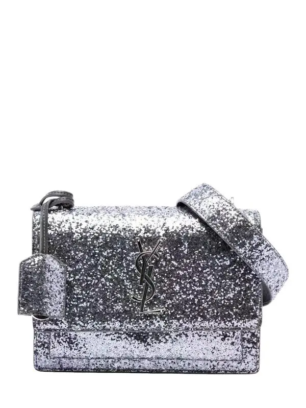 Saint Laurent Glitter Leather Monogram Sunset Crossbody Bag - Silver
