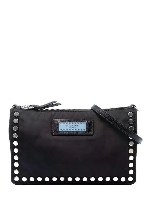 Prada Tessuto Studded Shoulder Bag - Black