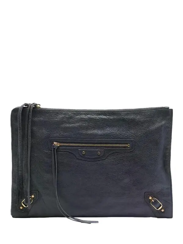 Balenciaga Lambskin Leather Zip Around Clutch Bag - Grey