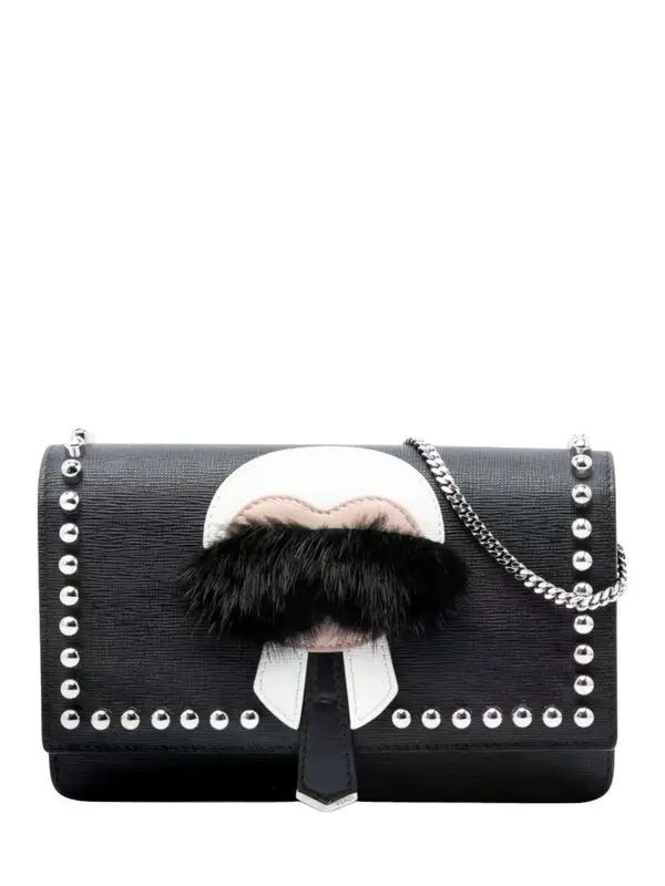 Fendi Studded Leather Karlito Wallet On Chain Crossbody Bag - Black