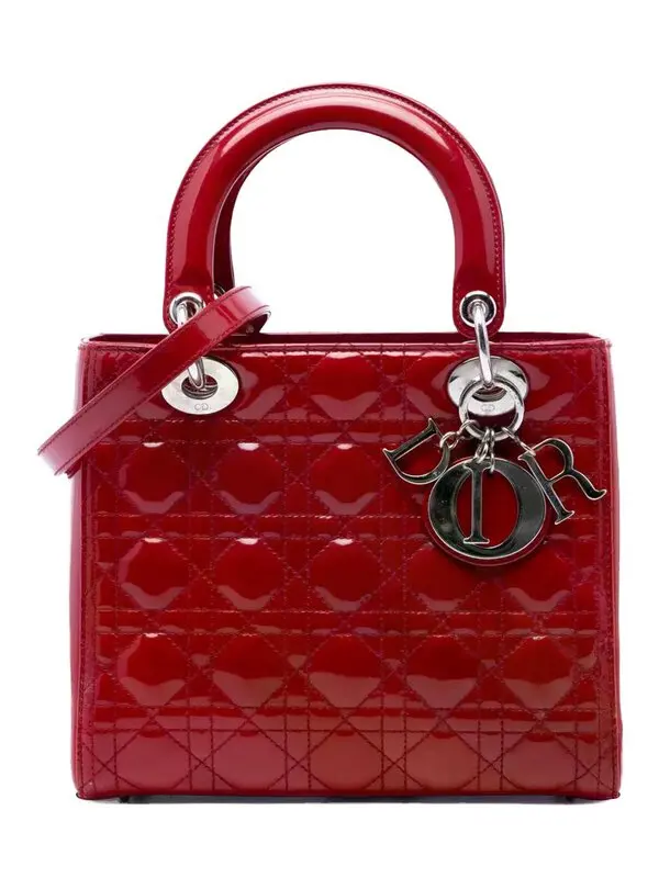 Dior 2013 Medium Patent Cannage Lady Satchel - Red