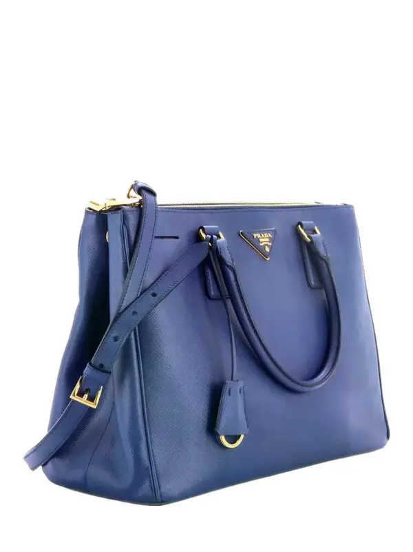 Prada Lux Saffiano Leather Double Zip Tote Bag - Blue